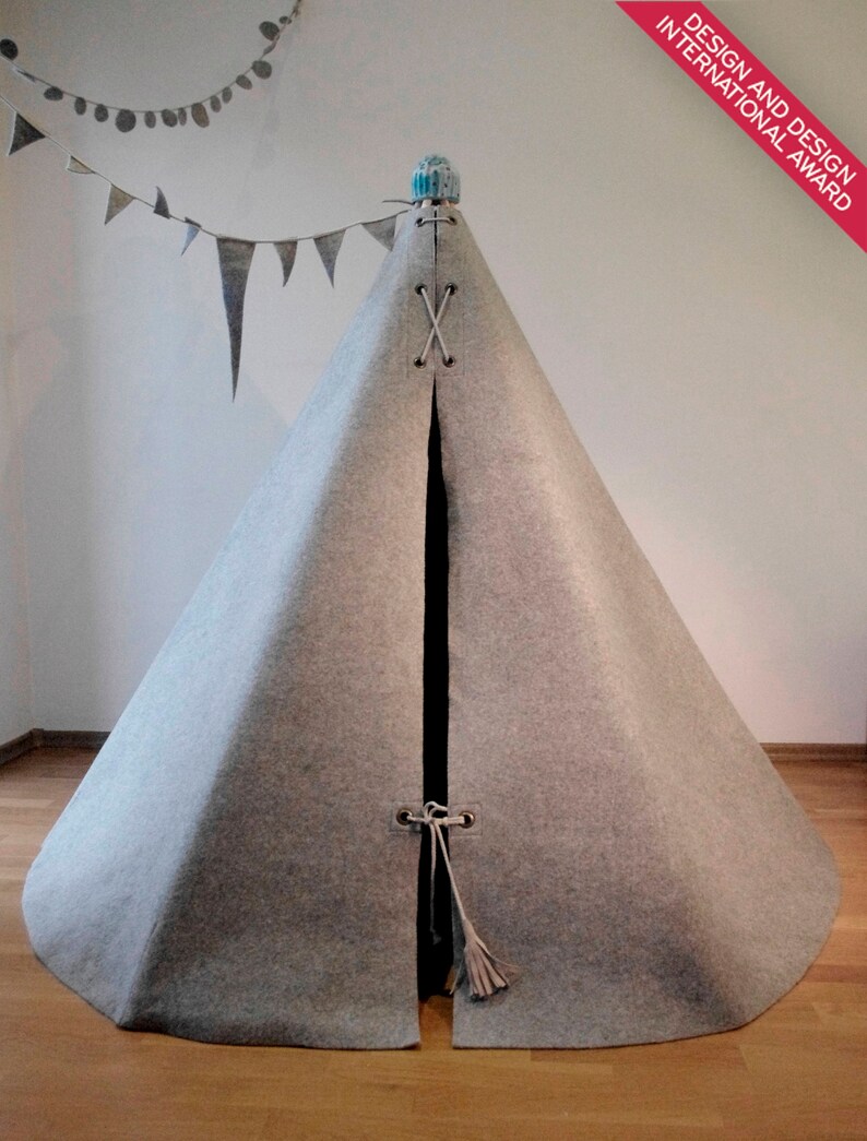 Grey Teepee Tent for Kids From Wool With Poles and Mat - Etsy