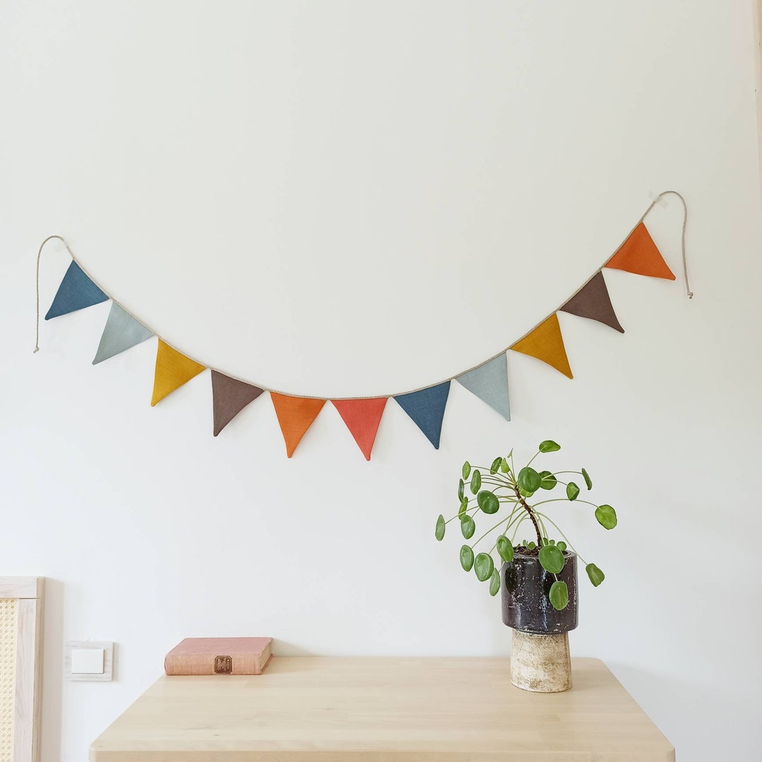 Colorful Linen Bunting Banner – Full Impact Birthday & Nursery Garland ...