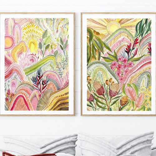 Abstract Art Print Australian Flowers and Rainbows Wall - Etsy Australia