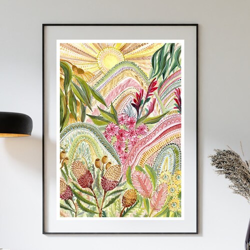 Abstract Art Print Australian Flowers and Rainbows Wall - Etsy Australia