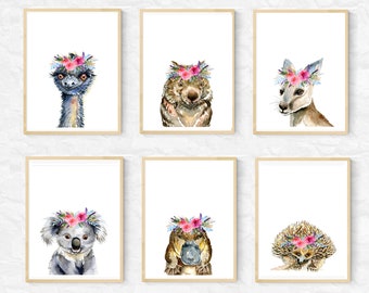 Australian Native Animals With Flower Crowns Art Prints Set | Etsy