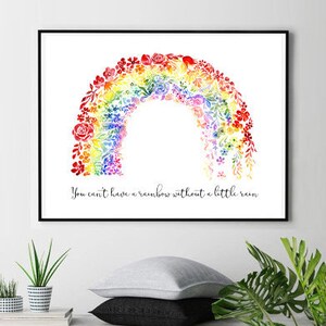 Rainbow Art Print, Colourful Flowers Watercolour Painting, You Can't ...