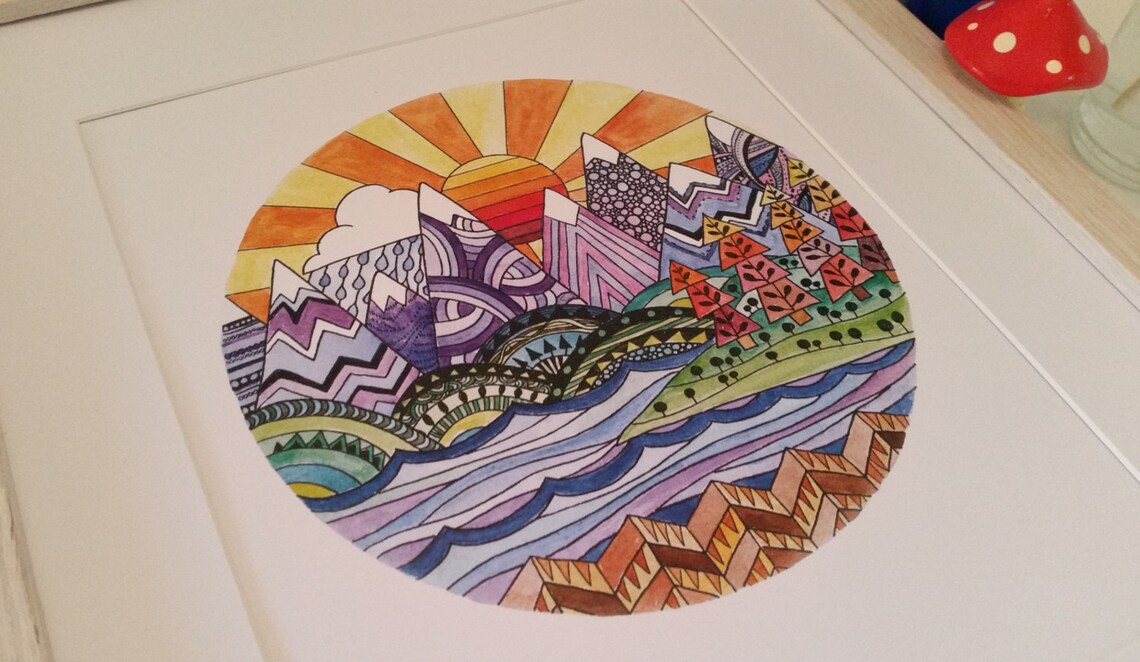 70's Zentangle Sunshine Art Print Home Decor Wall Art | Etsy