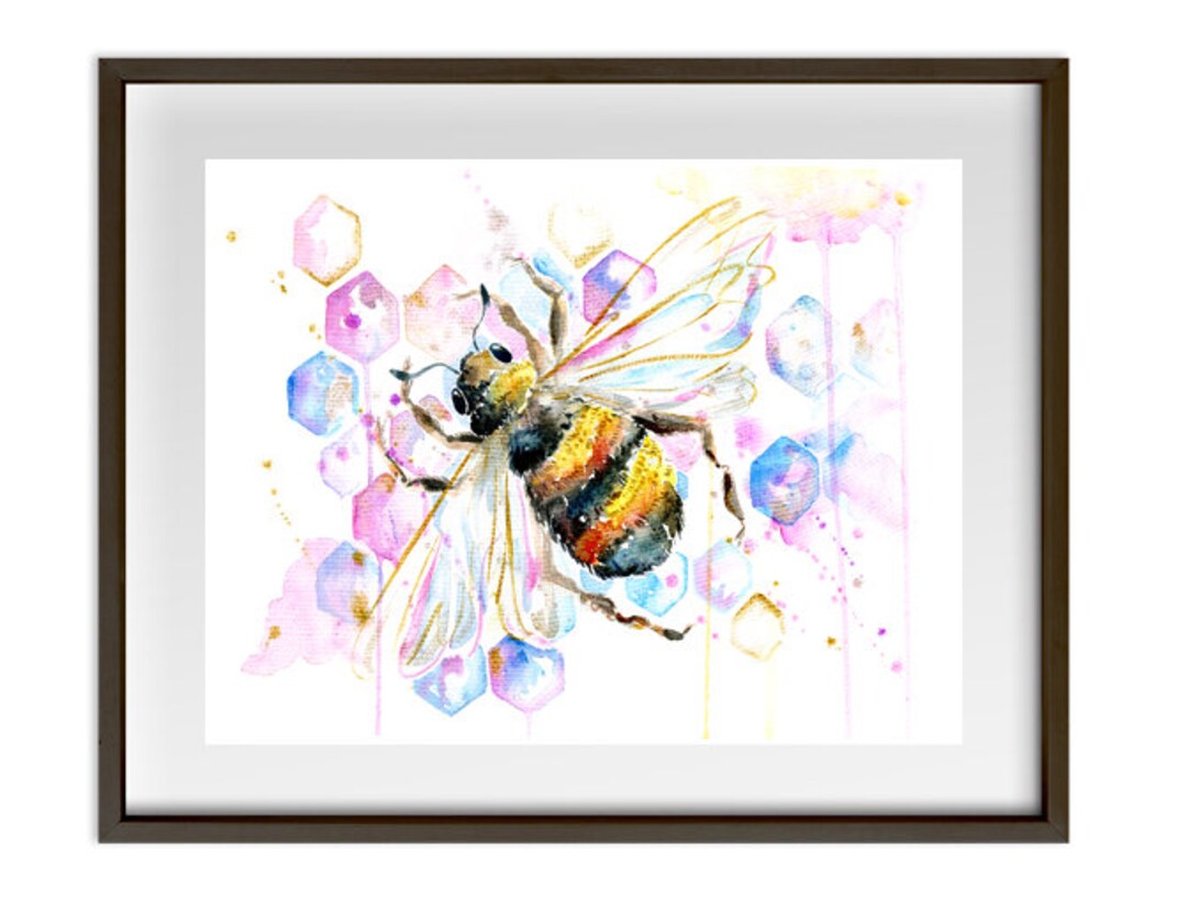 Bee Art Print, Watercolour Painting, Insect, Colourful, Modern Art ...