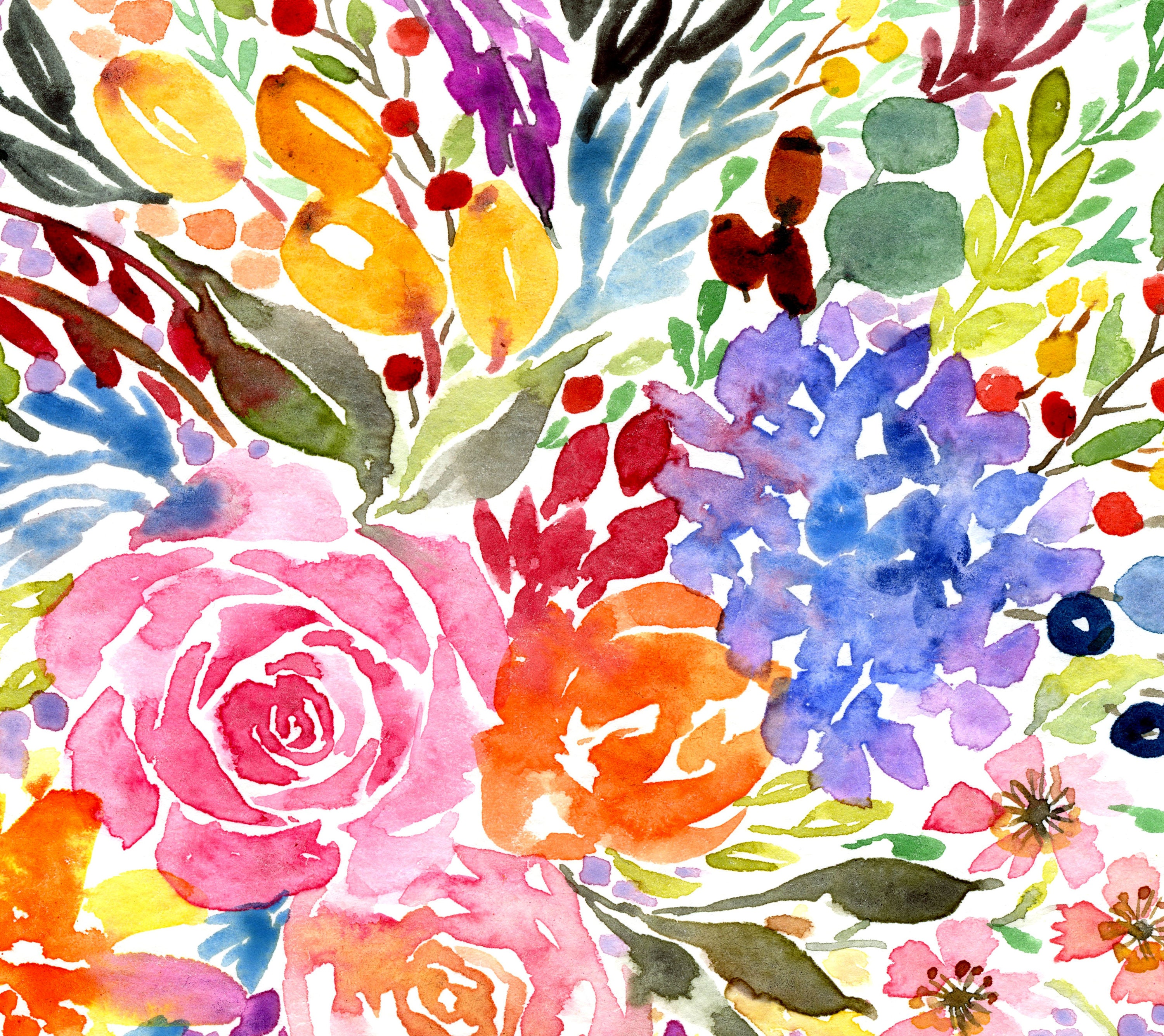 Colourful Spring Flowers Art Print Floral Watercolour | Etsy