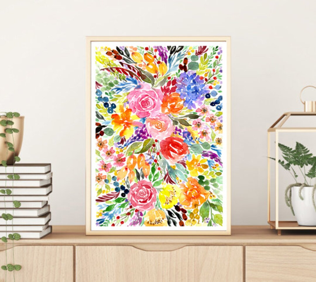 Colourful Spring Flowers Art Print, Floral Watercolour Painting, Bright ...