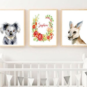 Australian Native Animals Flowers Art Prints, Set of 3, Australiana ...