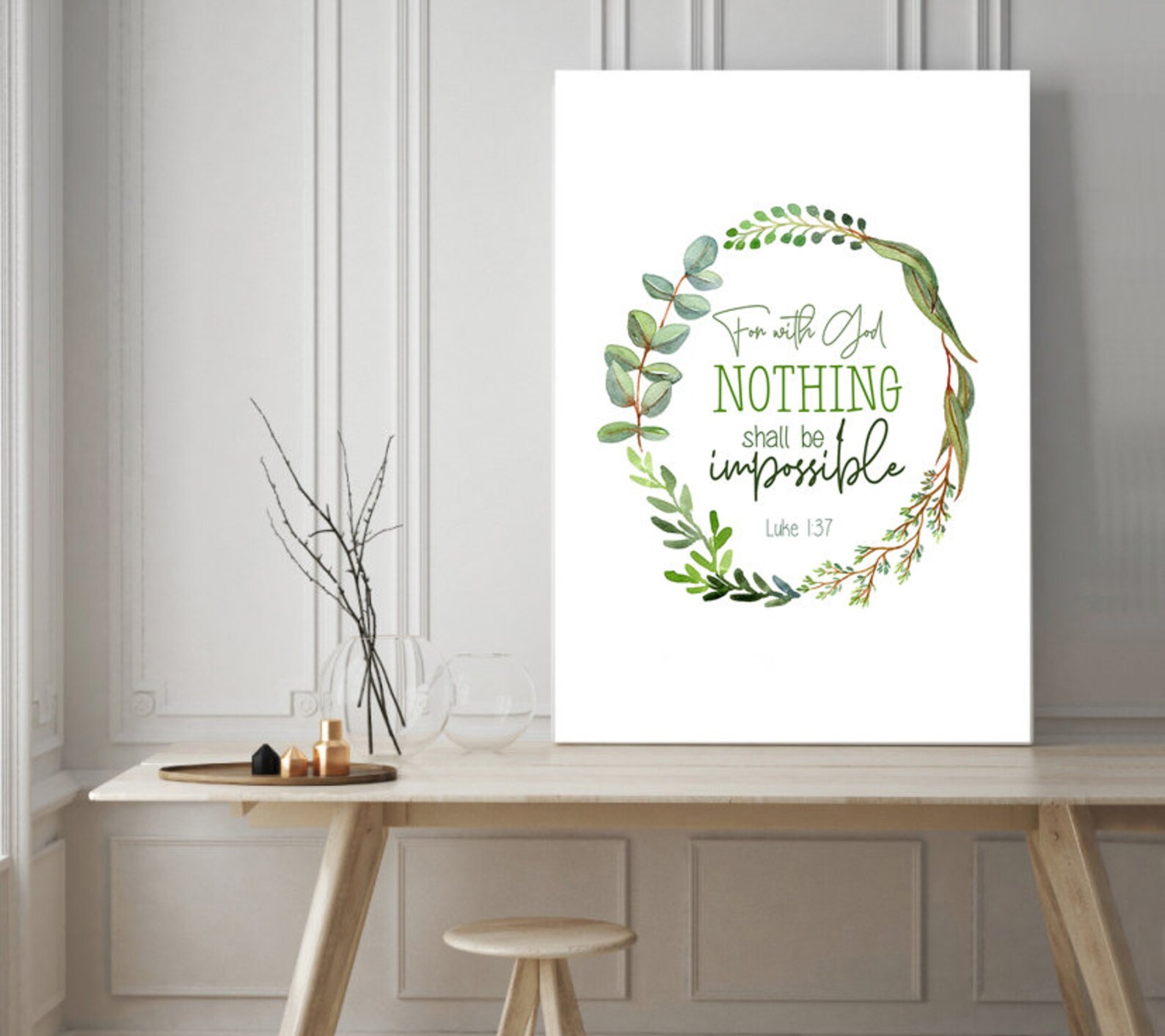 For With God Nothing Shall Be Impossible, Bible Quote Art Print ...