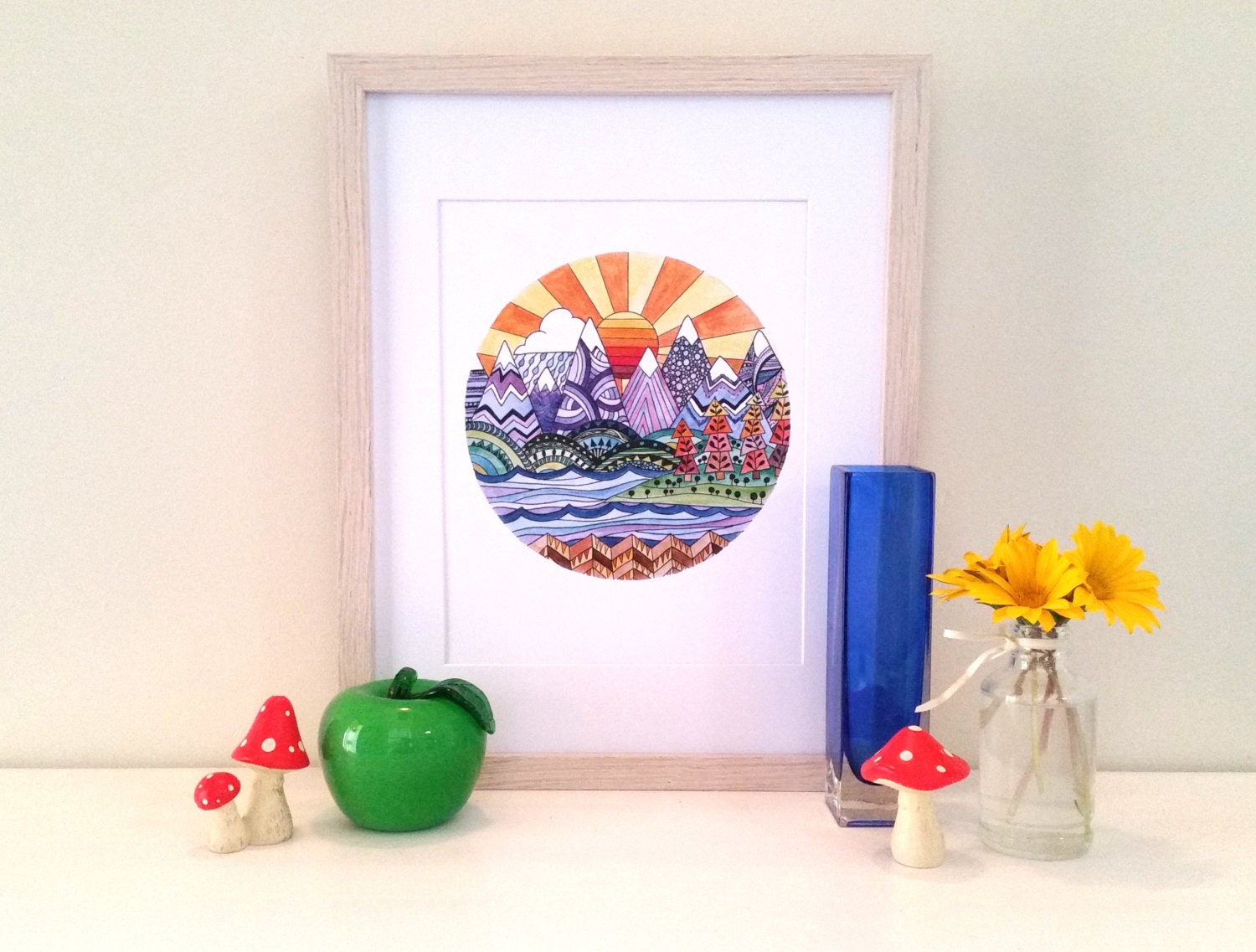 70's Zentangle Sunshine Art Print Home Decor Wall Art | Etsy