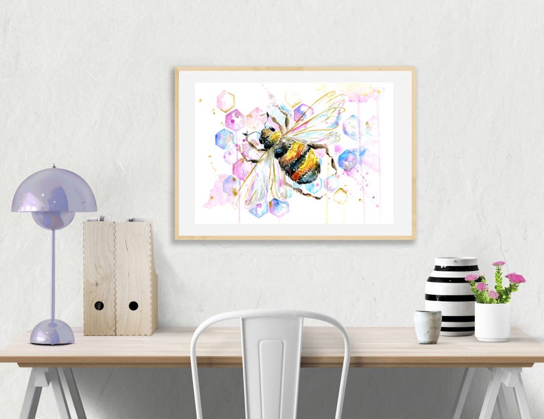 Bee Art Print Watercolour Painting Insect Colourful Modern | Etsy