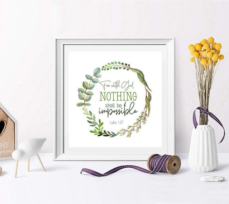 For With God Nothing Shall Be Impossible, Bible Quote Art Print ...