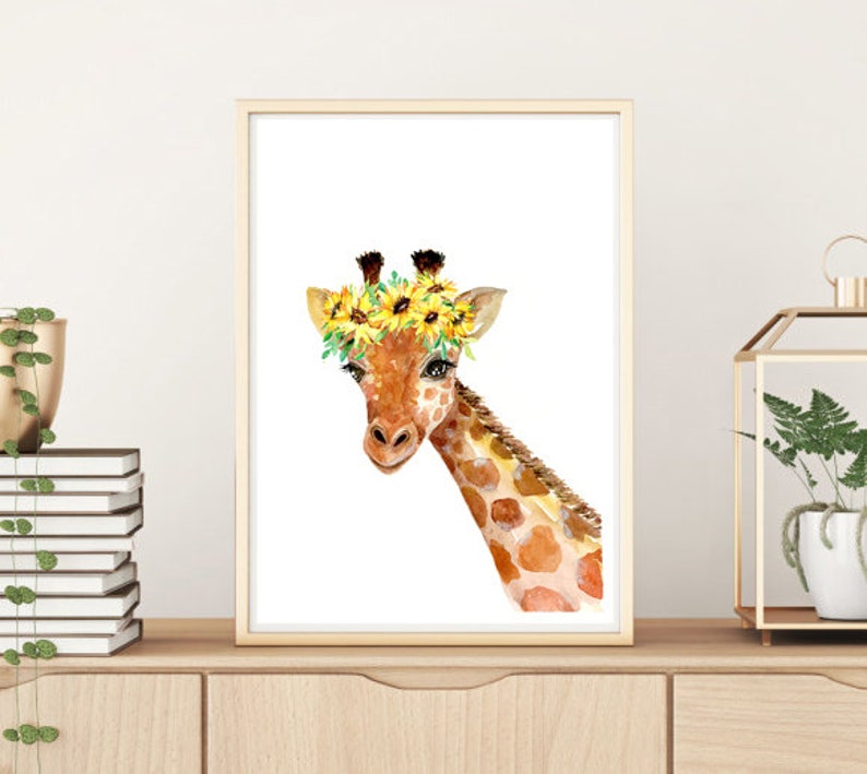 Giraffe Art Print Flower Crown Floral Wreath Girl or Boy - Etsy Australia