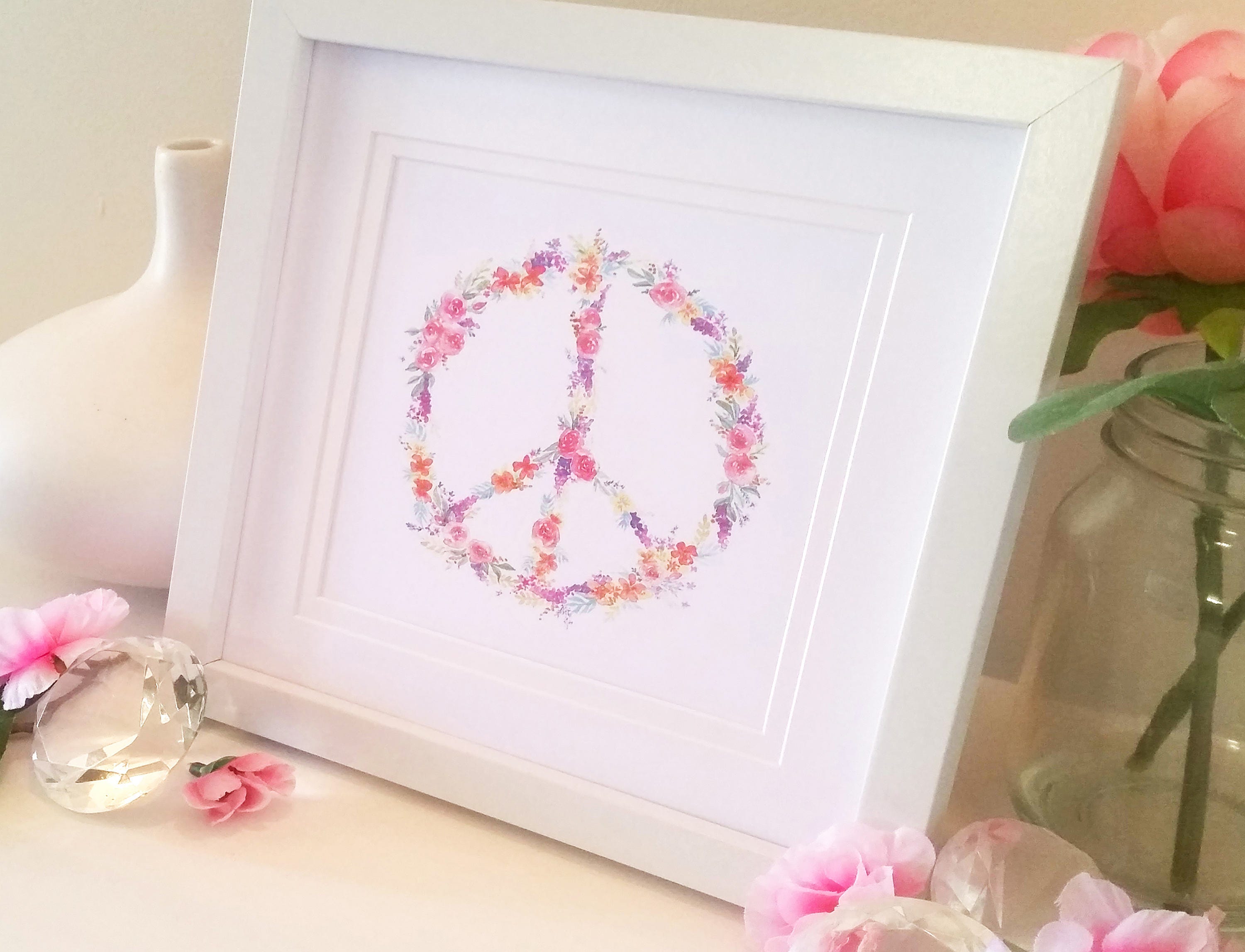 Floral Peace Sign Art Print Wall Art Nursery Decor - Etsy