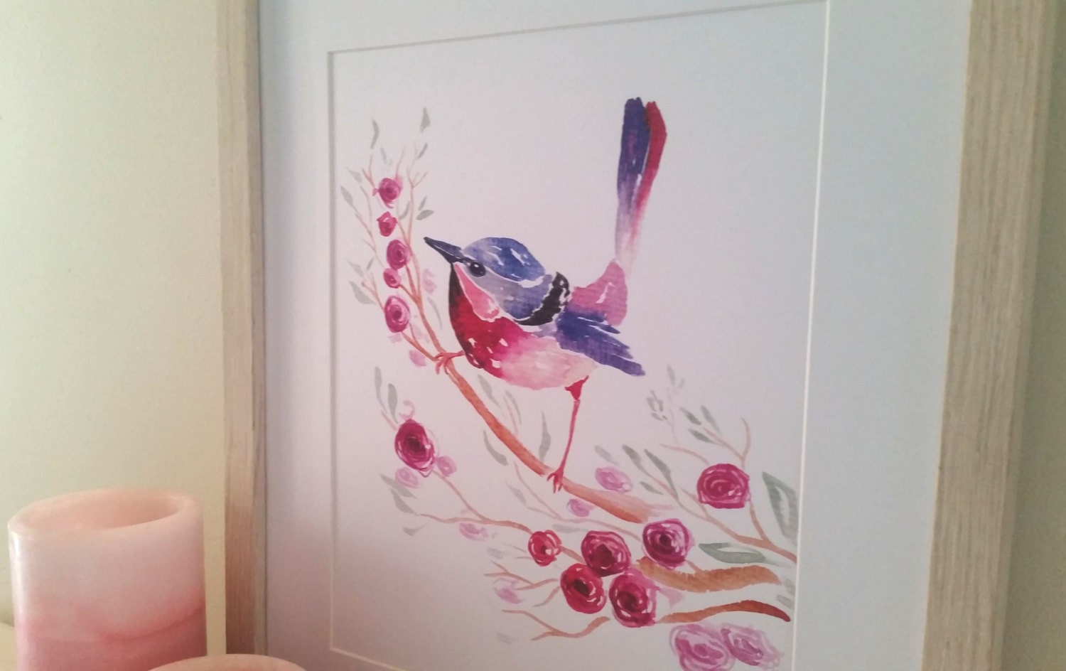 Wren Bird - Pink and Blue Watercolour Print, Home Decor, Office Art ...