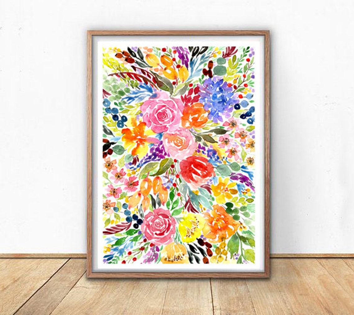 Colourful Spring Flowers Art Print Floral Watercolour | Etsy
