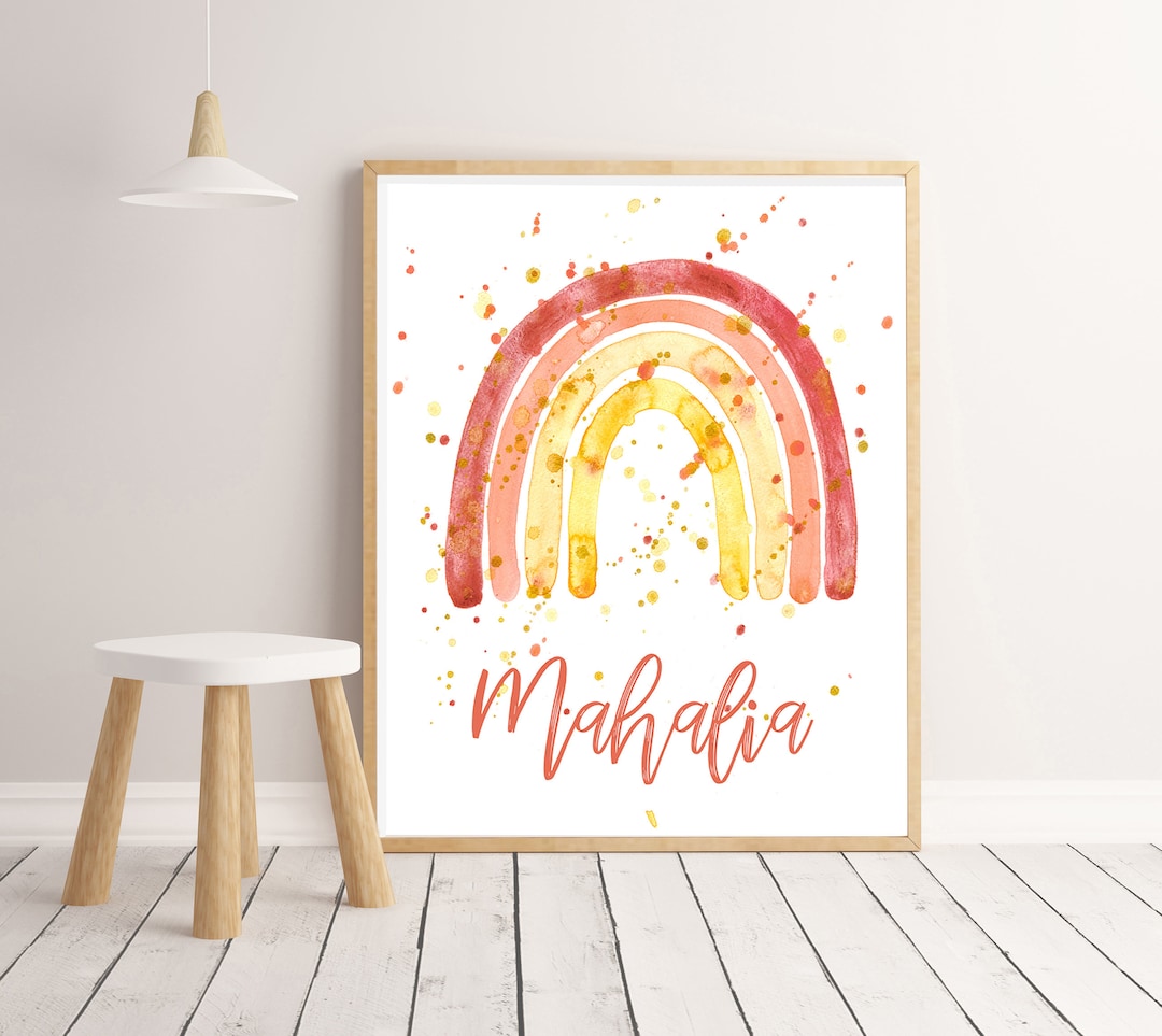Rainbow Name Art Print, Customised Name Art, Girl's Colourful Bedroom ...