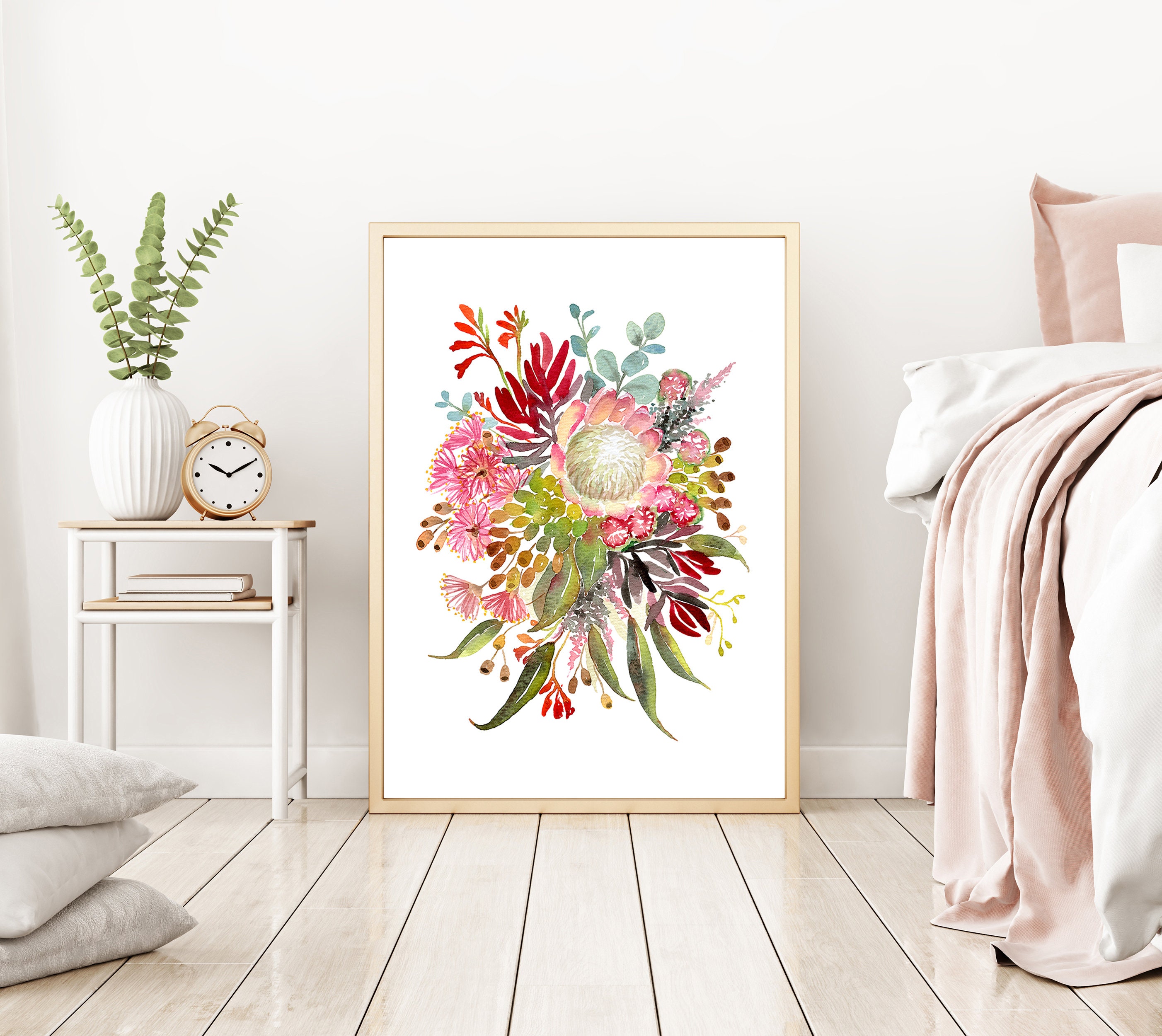 Australian Flowers Art Print, Native Aussie Flora Wall Decor, Protea ...