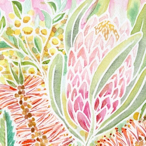 Native Flower Art Print, Australian Flora Painting, Banksia Watercolor ...