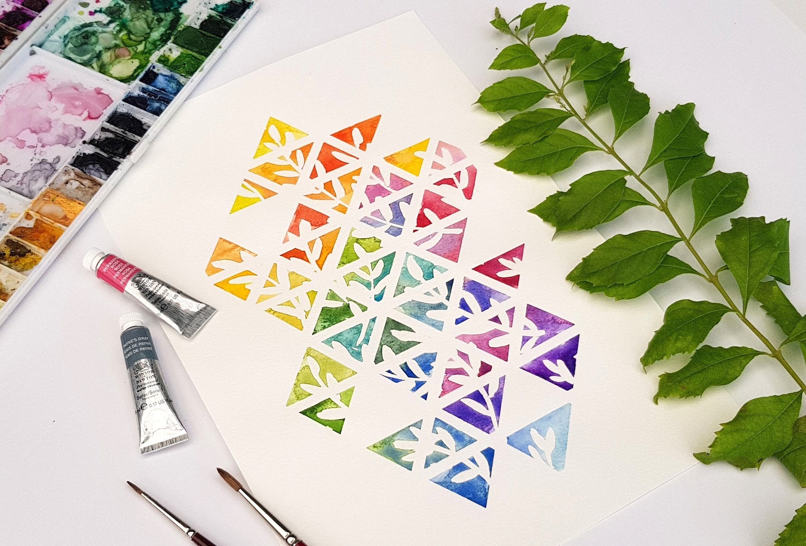Colourful Rainbow Triangles Original Watercolour Painting - Etsy