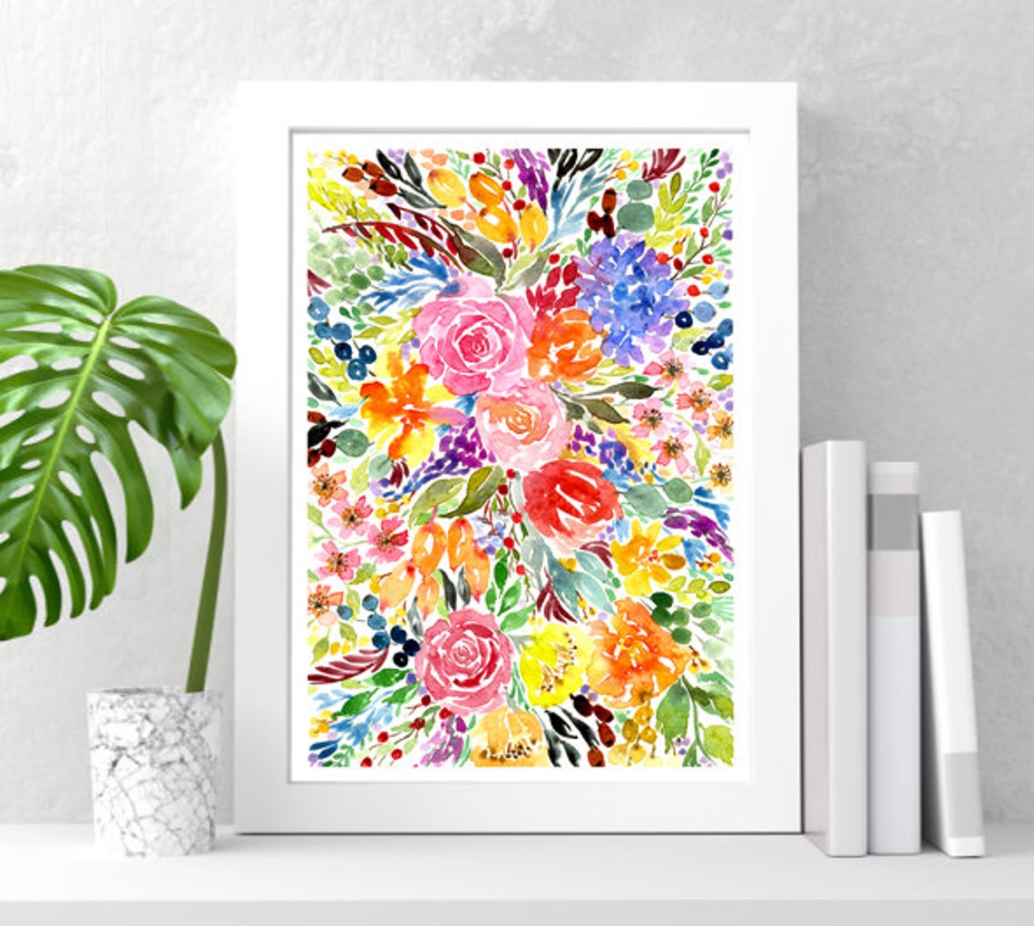 Colourful Spring Flowers Art Print Floral Watercolour | Etsy