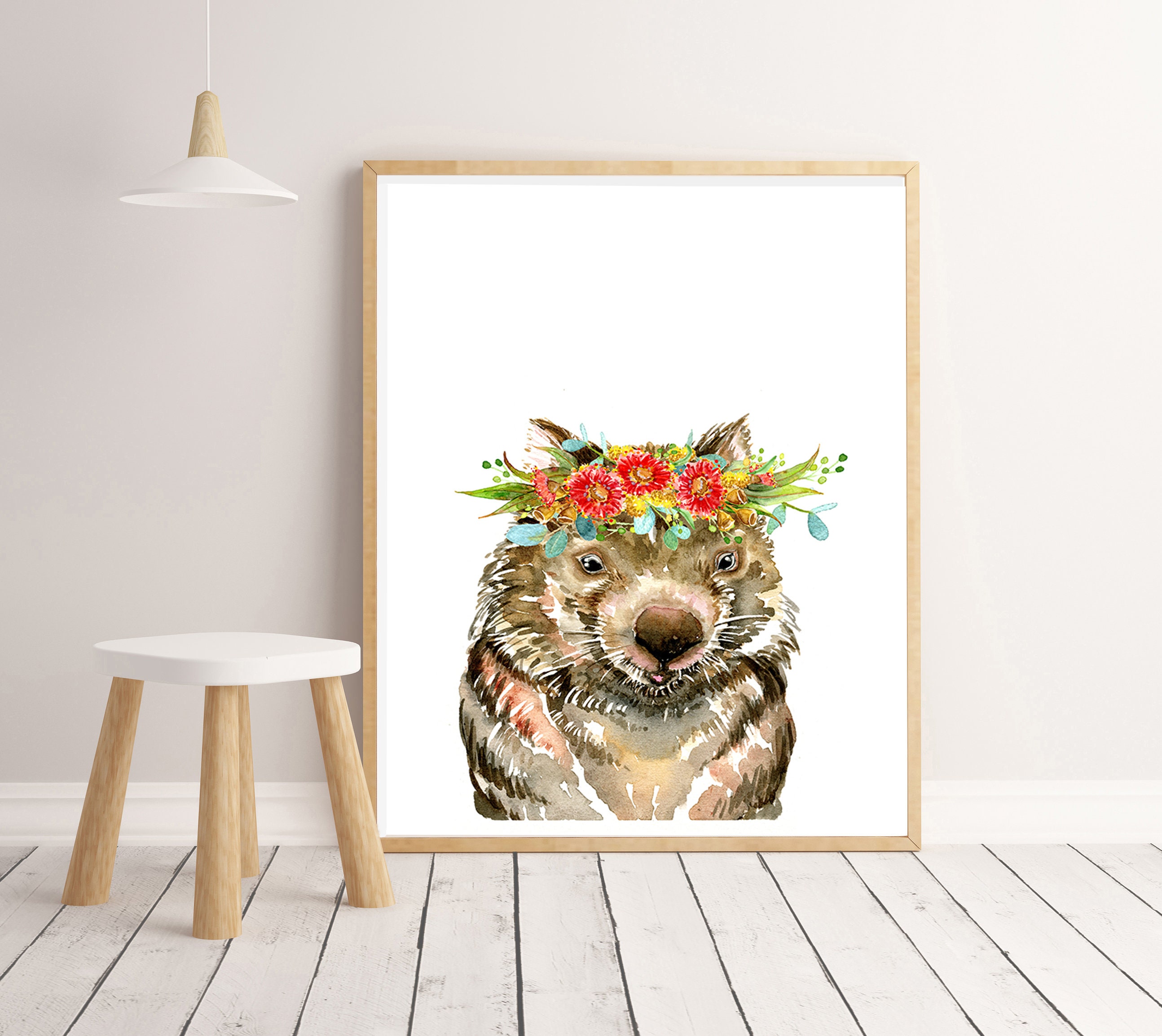 Wombat Portrait Art Print Flower Crown Girls Boys Nursery - Etsy Australia