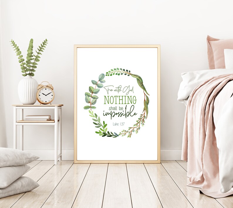 For With God Nothing Shall Be Impossible, Bible Quote Art Print ...