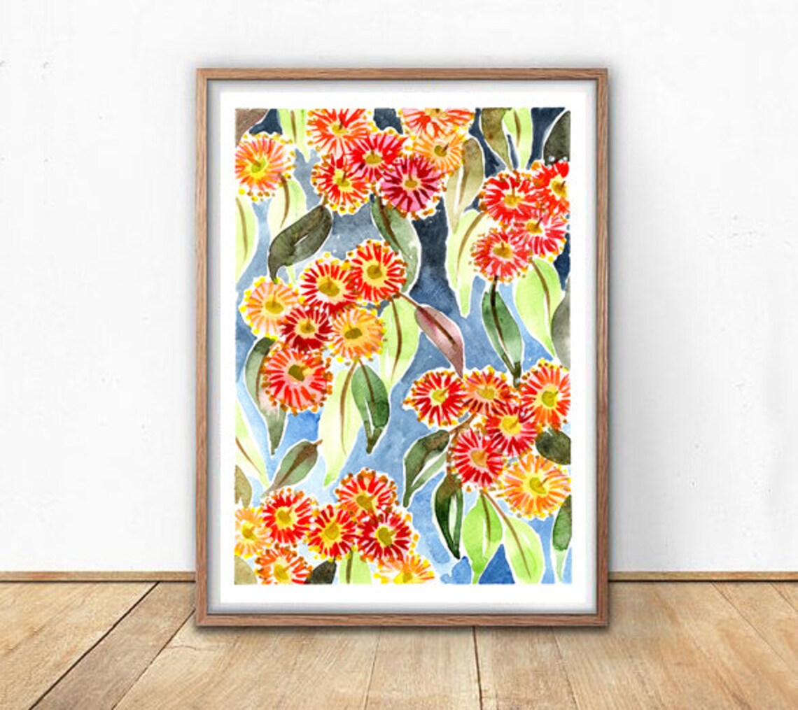 Red Gum Blossom Art Print Australian Native Flowers | Etsy