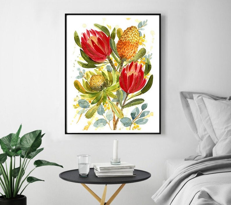 Protea Australian Native Art Print King Proteas Modern Aussie | Etsy Australia