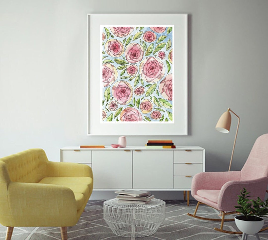 Art Deco Roses Watercolour Art Print, Mother's Day Love, Floral Home ...