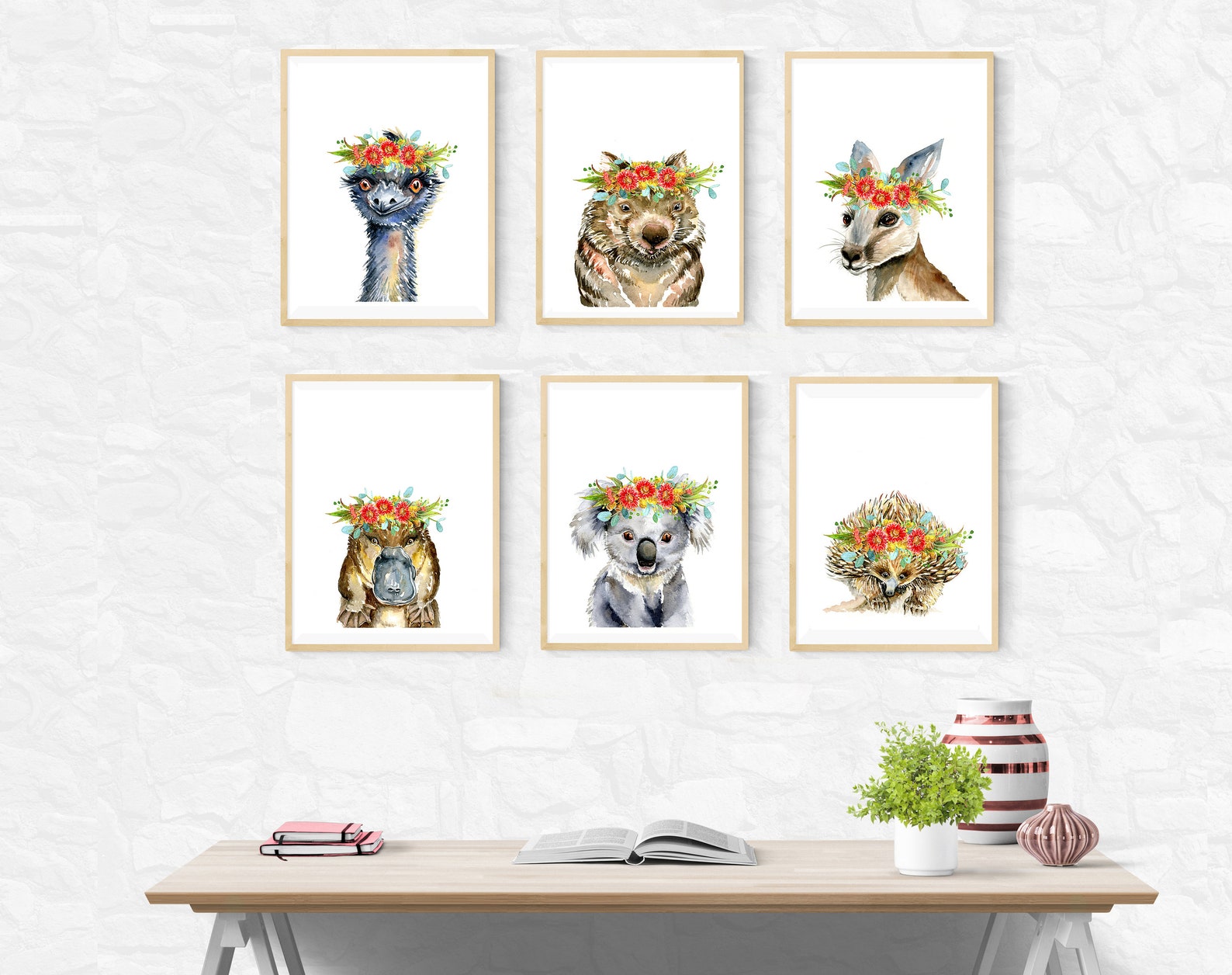 Australian Native Animals With Flower Crowns Art Prints Set | Etsy