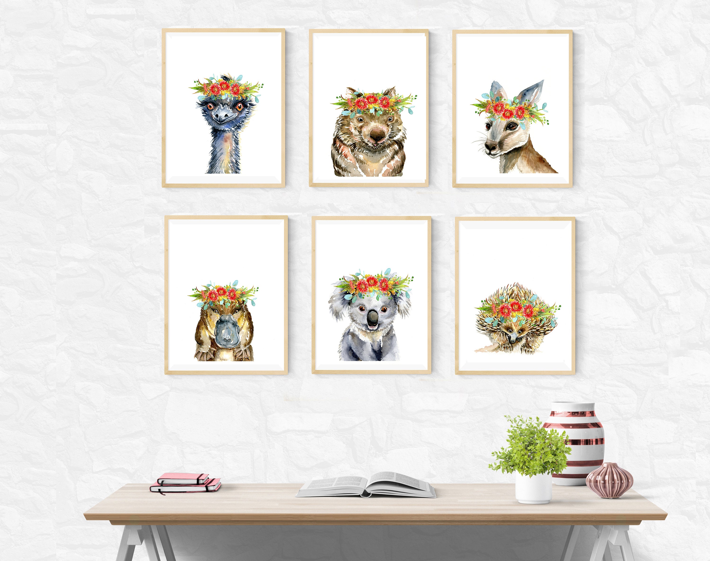 Australian Native Animals With Flower Crowns Art Prints Set - Etsy ...