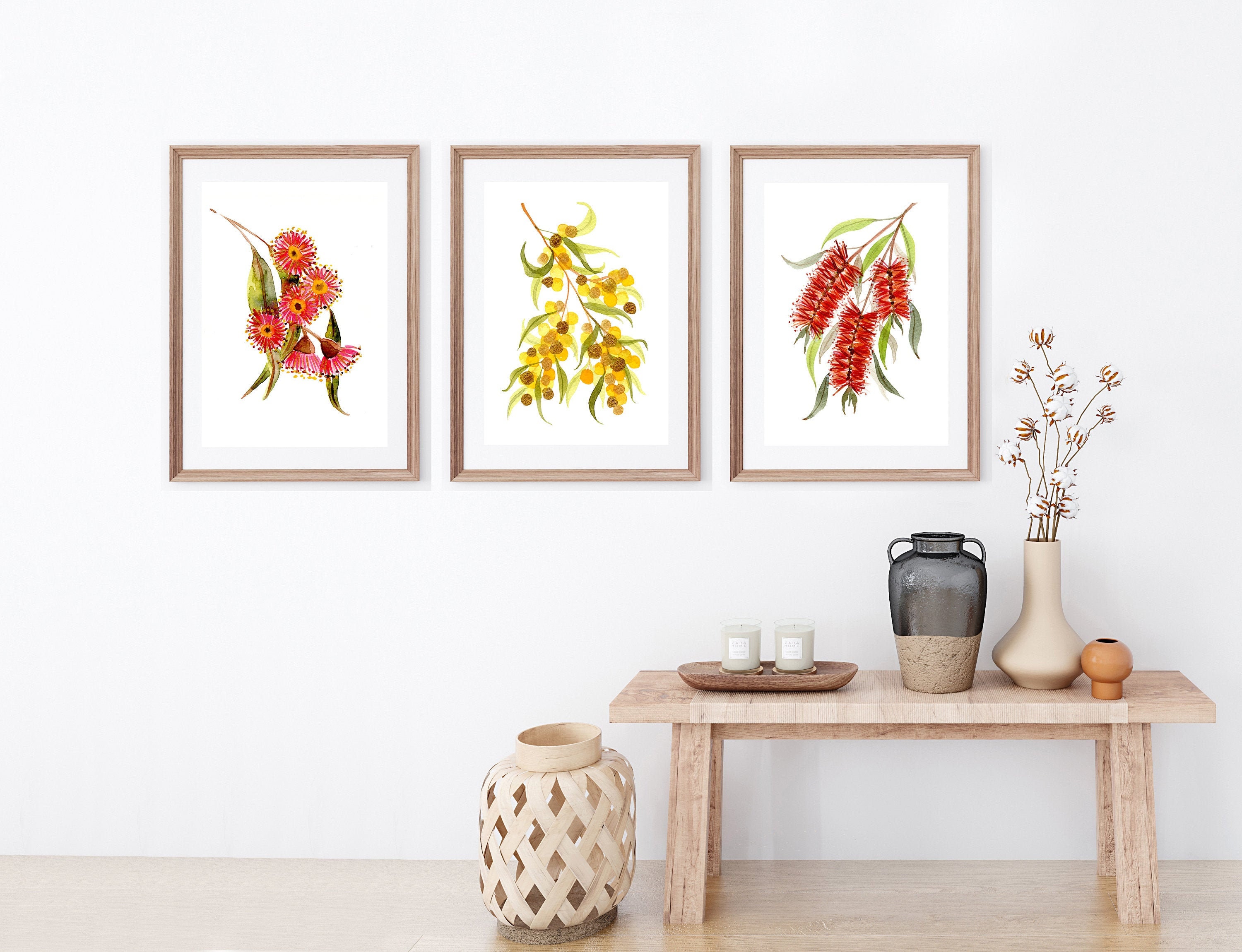 Set of 3 Australian Flora Art Prints Wattle Bottlebrush Red - Etsy ...