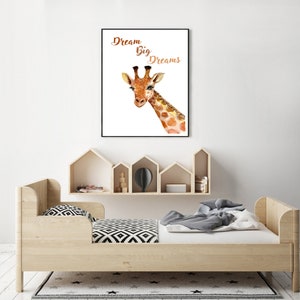 Giraffe Art Print, Wild and Free or Dream Big Dreams Quotes, Girl or ...