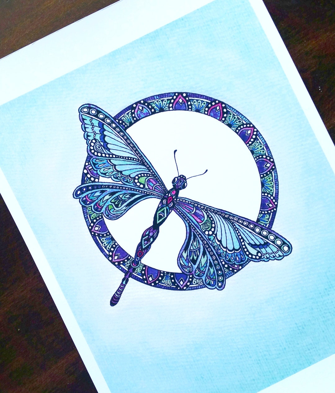 Dragonfly Zentangle Watercolour Print, Home Decor, Wall Art, Modern Art ...