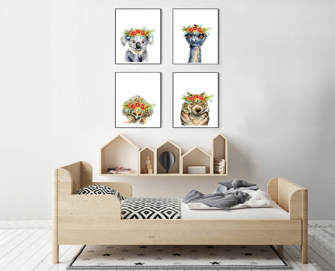 Australian Animals Watercolour Prints, Set of 4. Flower Crown Aussie ...