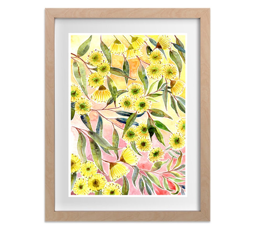 Yellow Gum Blossom Art Print, Australian Native Flowers, Australiana ...