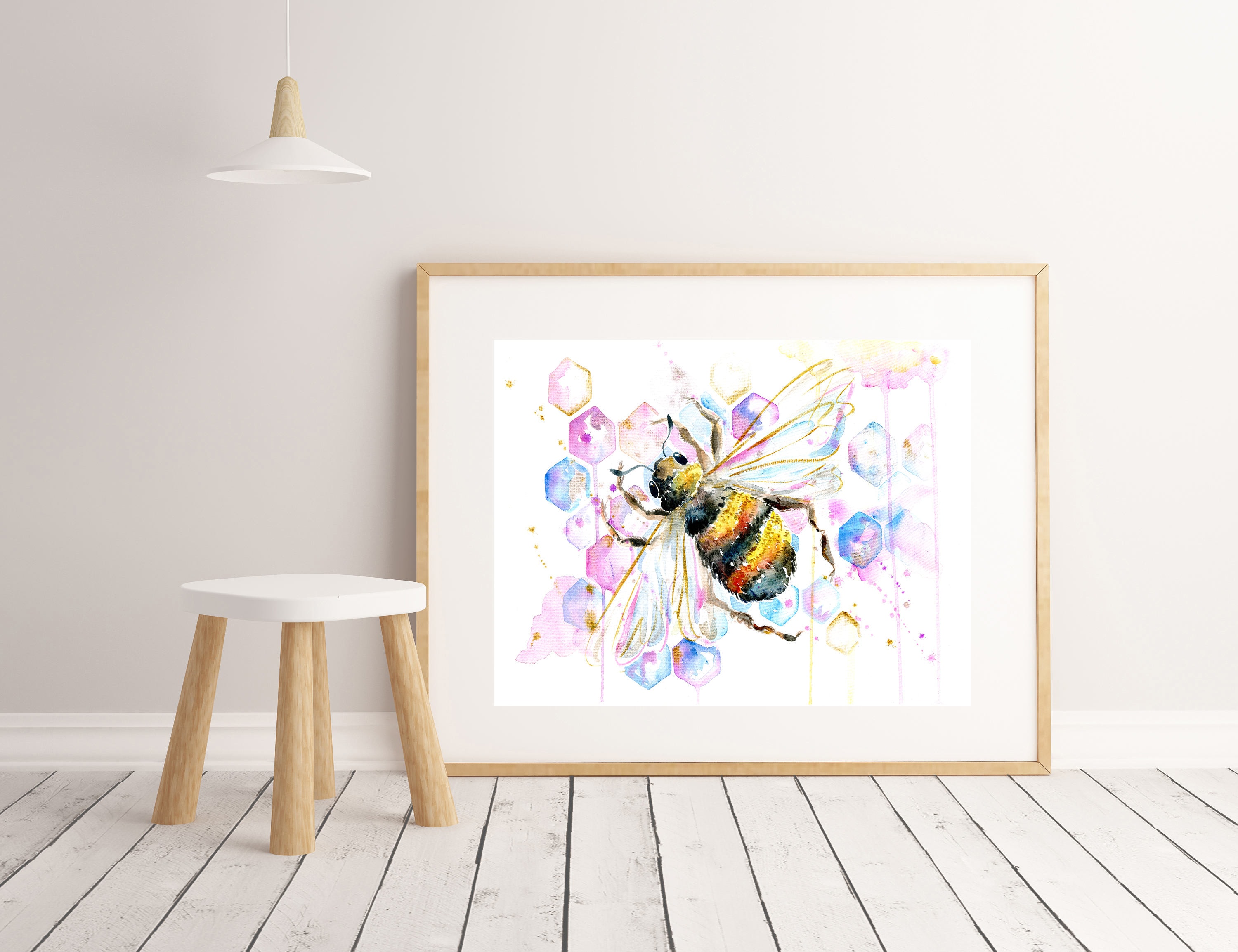 Bee Art Print Watercolour Painting Insect Colourful Modern | Etsy