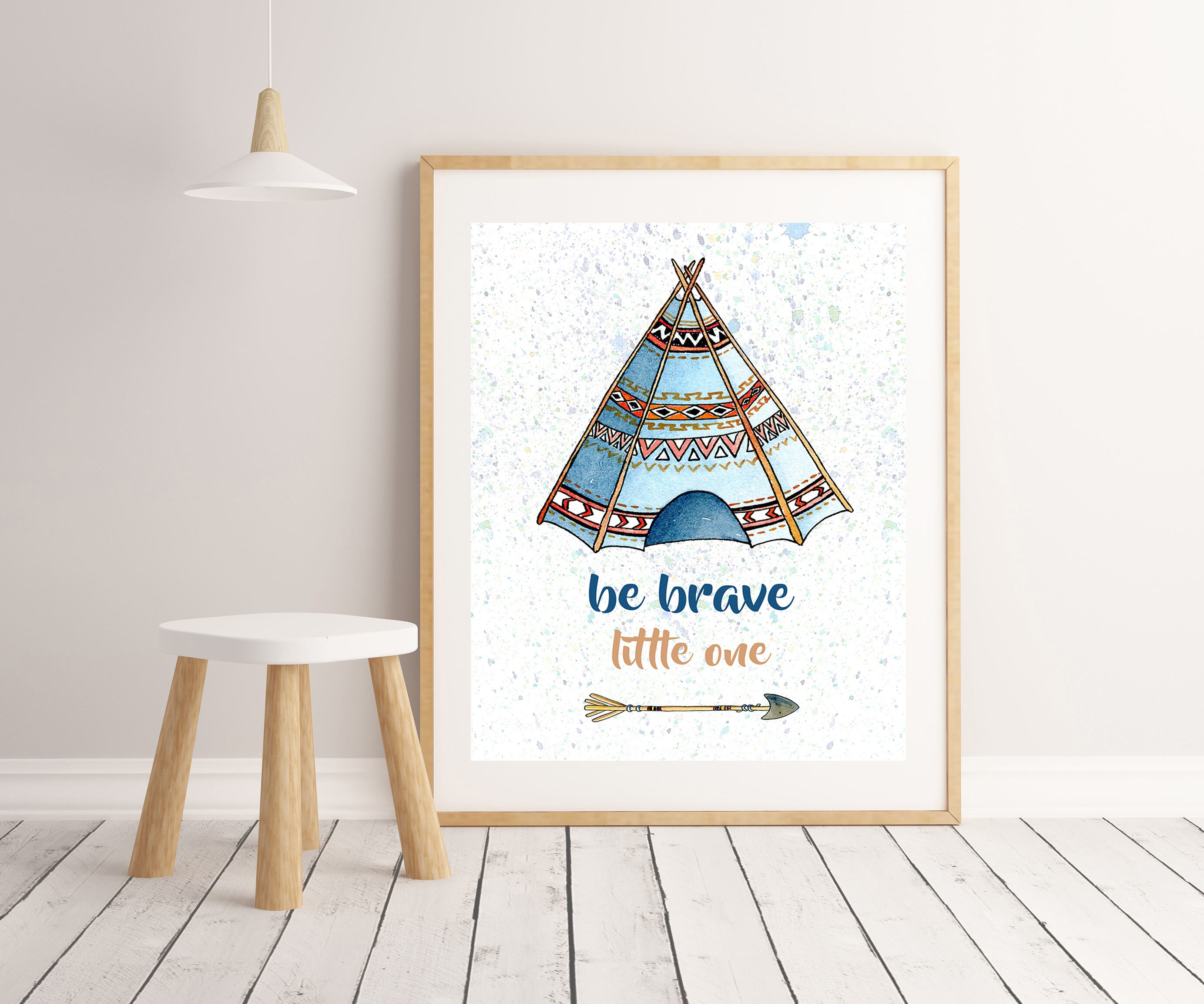 Boho Nursery Art Be Brave Little One Print, Teepee, Mountain Scene ...