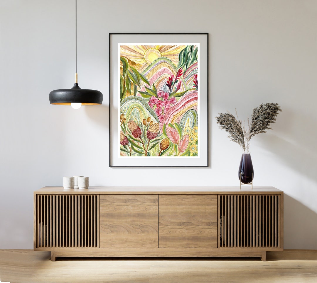 Abstract Art Print, Australian Flowers and Rainbows Wall Decor, Modern ...