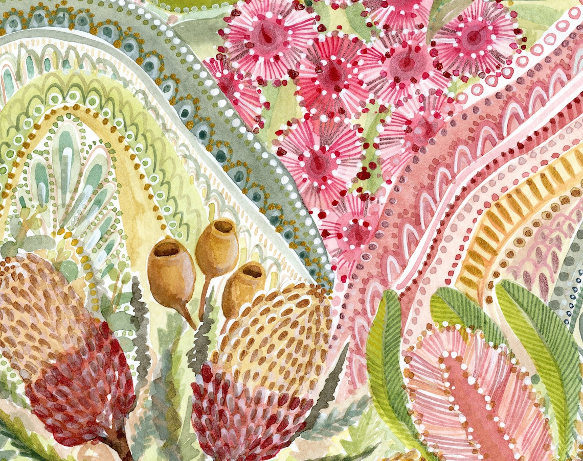 Abstract Art Print Australian Flowers and Rainbows Wall - Etsy Australia