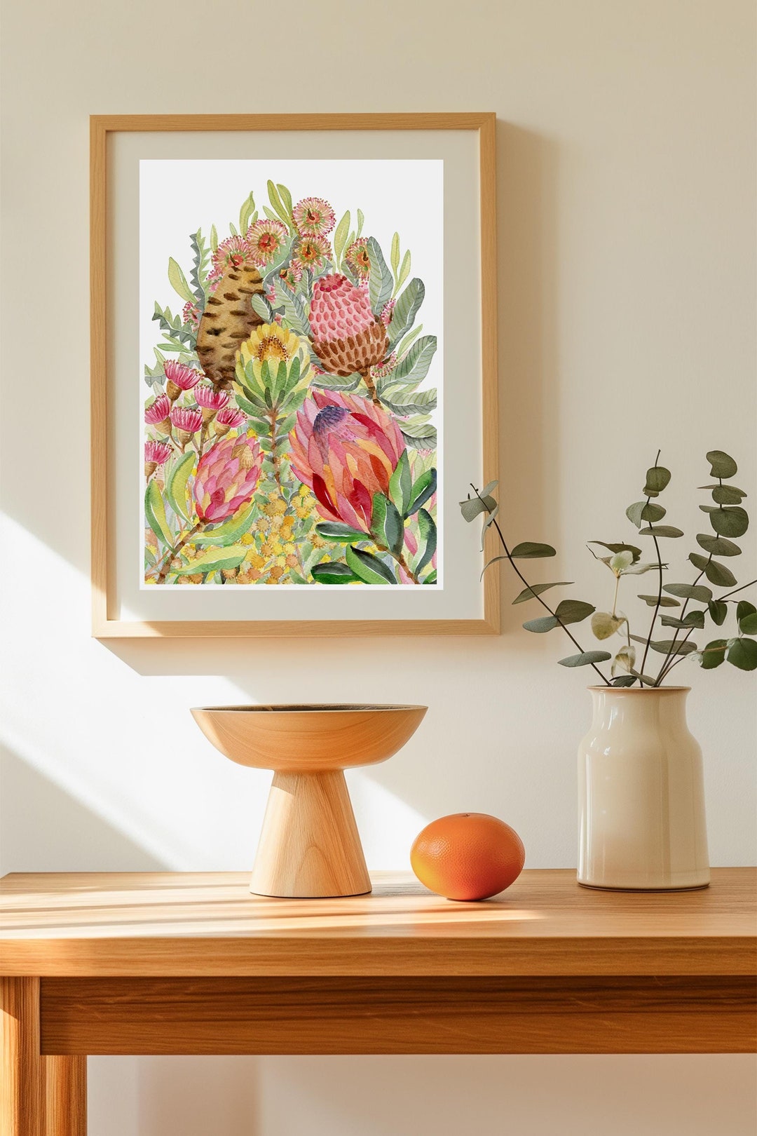 Protea & Banksia Art Print, Modern Australian Native Flower Watercolour ...