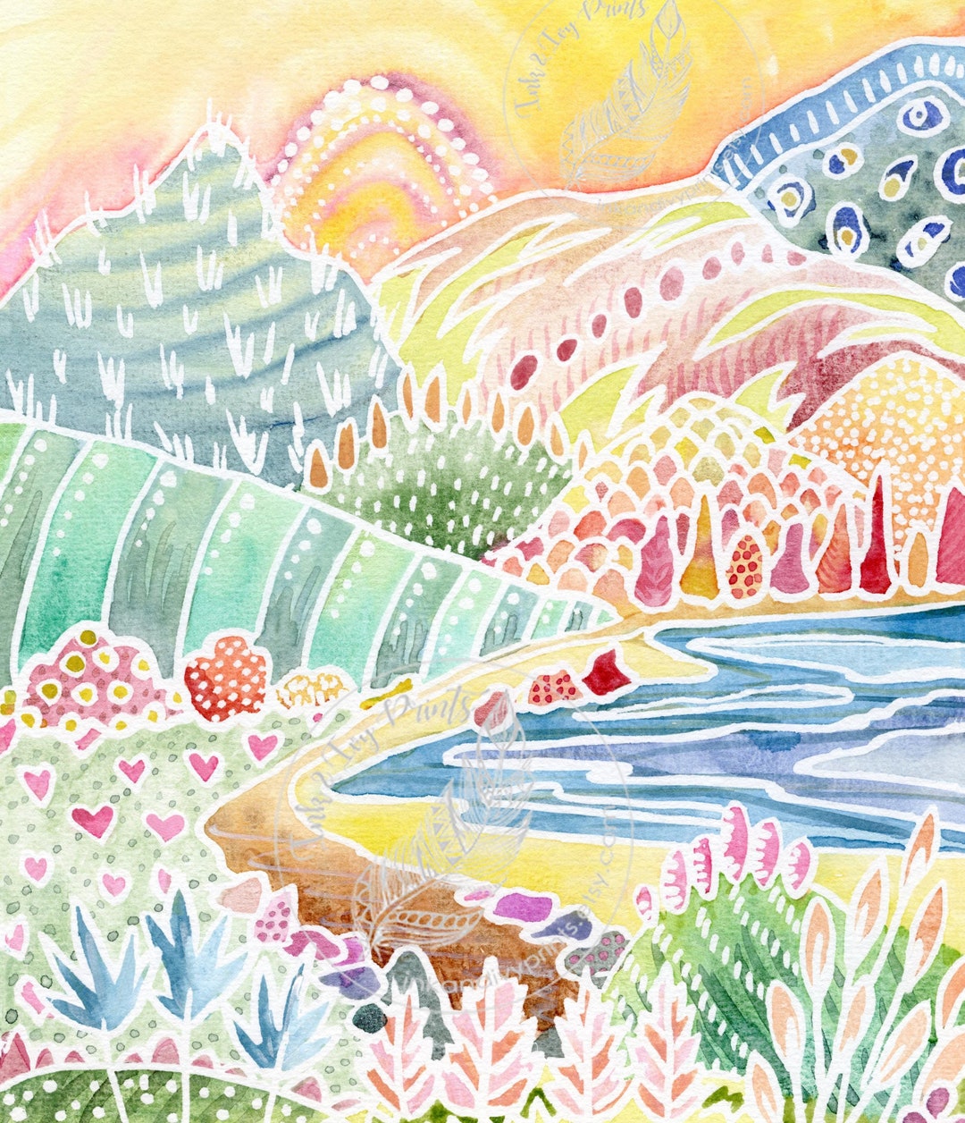 Beach Scene Art Print, Coastal Abstract Wall Art, Colourful Landscape ...