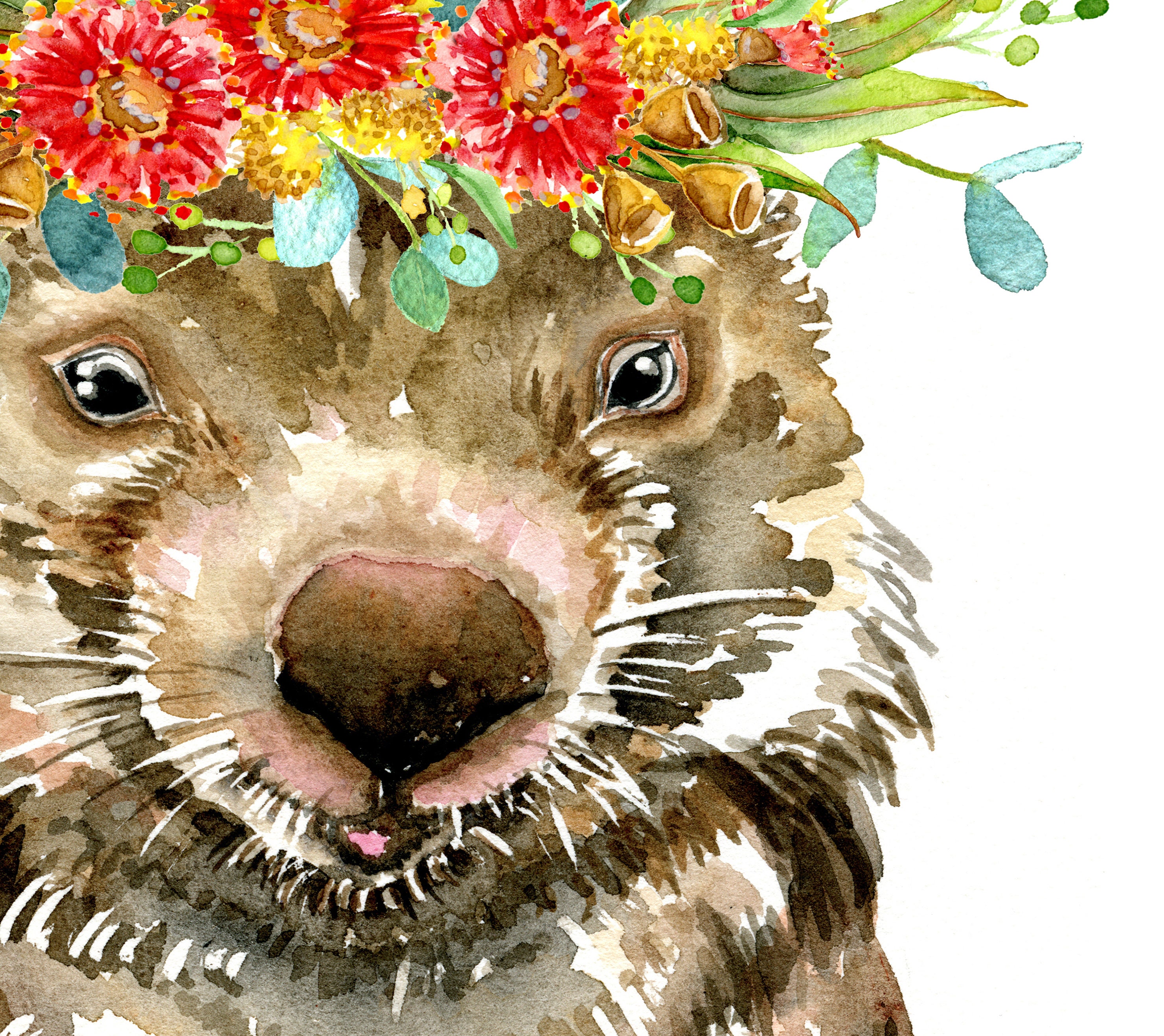 Wombat Portrait Art Print Flower Crown Girls Boys Nursery - Etsy Australia