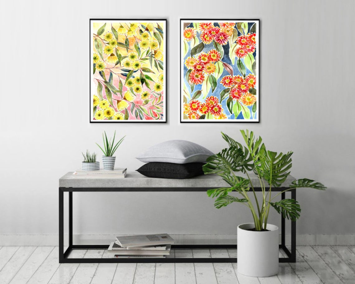 Australian Gum Blossom Art Prints Aussie flora wall art Set | Etsy