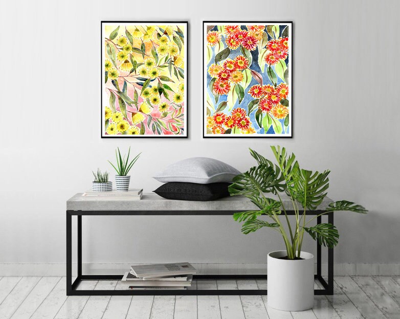 Australian Gum Blossom Art Prints Aussie flora wall art Set | Etsy