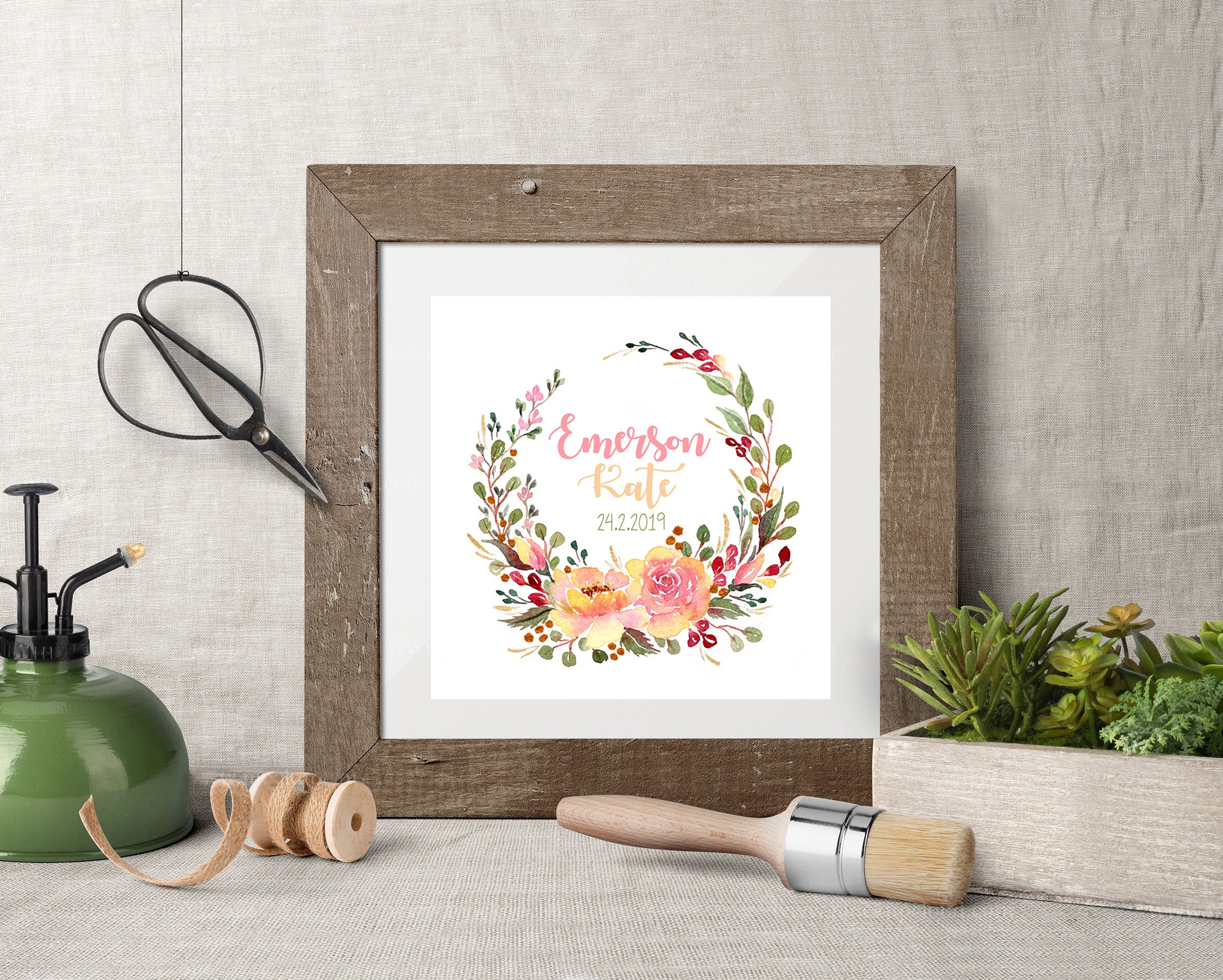 Floral Wreath Name Print, Customised Name Art, Girl's Pastel Bedroom ...