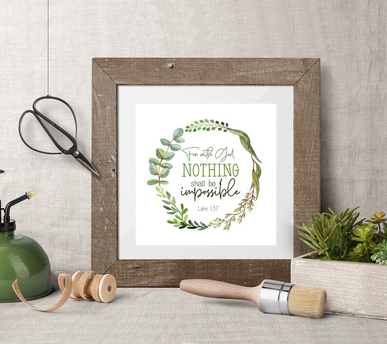 For With God Nothing Shall Be Impossible, Bible Quote Art Print ...