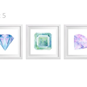 Jewels Watercolour Print Set (3), Gems, Diamond, Heart, Teardrop ...