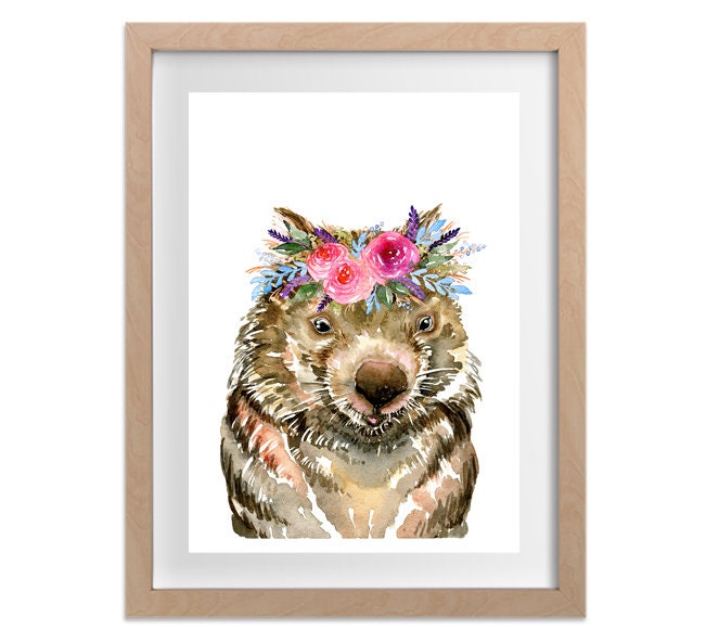 Wombat Art Print Watercolour Painting Australian Animal Girl | Etsy