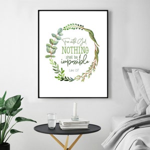 For With God Nothing Shall Be Impossible, Bible Quote Art Print ...